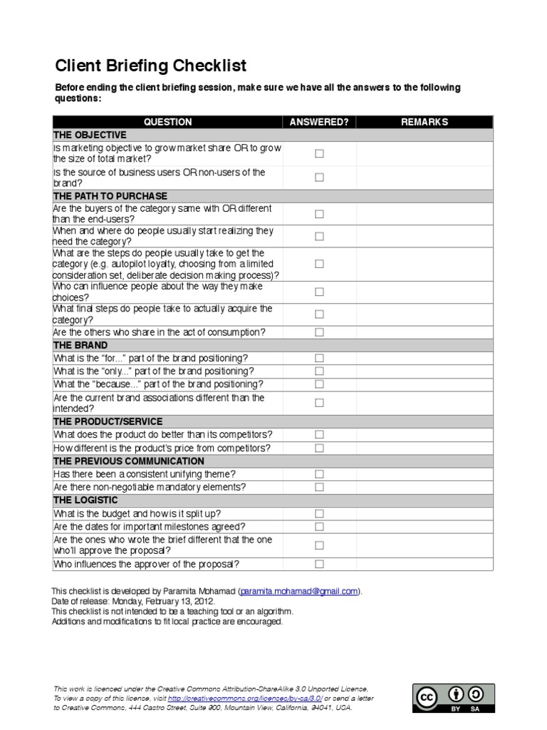Client Briefing Checklist | PDF | Business