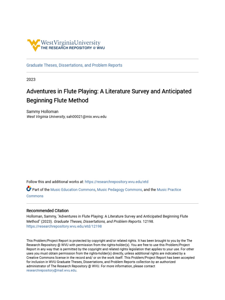Adventures in Flute Playing - A Literature Survey and Anticipated | PDF ...