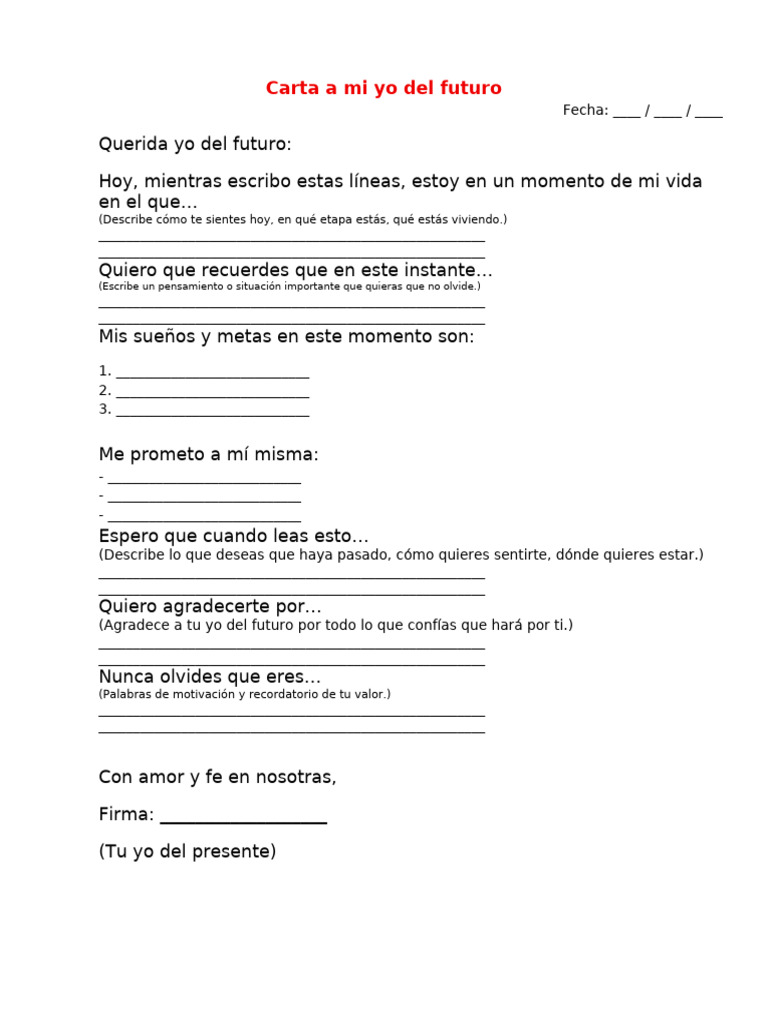 Carta a mi yo del futuro: Reflexiones y Metas | PDF