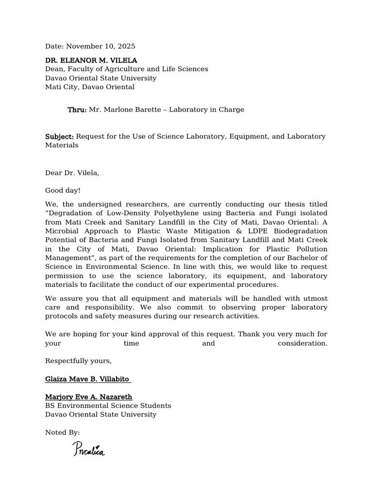 Letter For Sci Lab | PDF