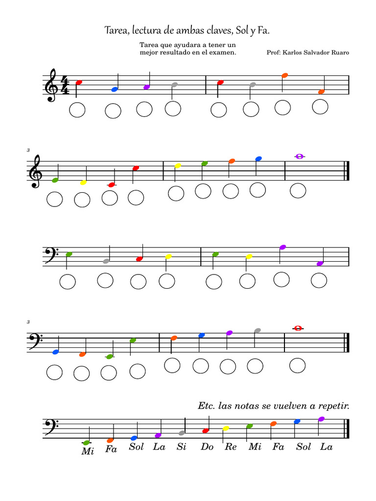 Tarea, Lectura de Ambas Claves, Sol y Fa_101102 | PDF