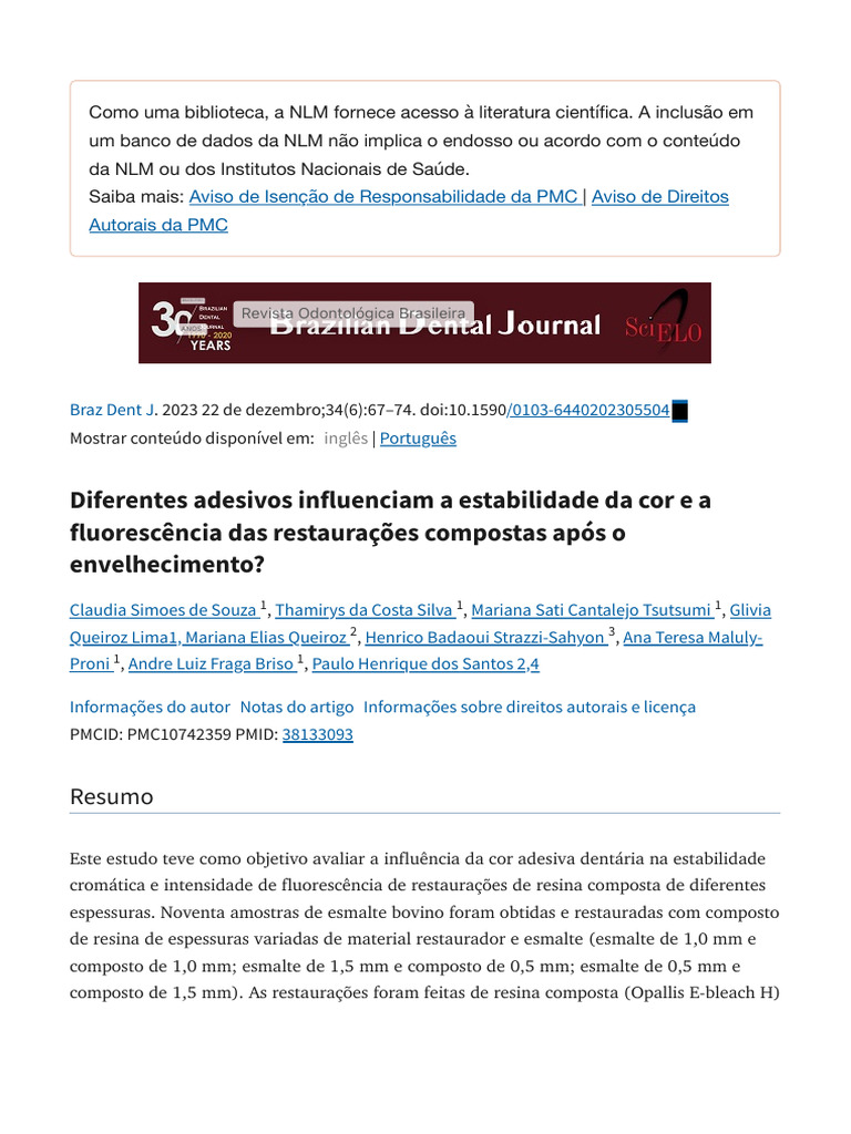 Diferentes Adesivos Influenciam A Estabilidade Da Cor e A Fluorescência ...