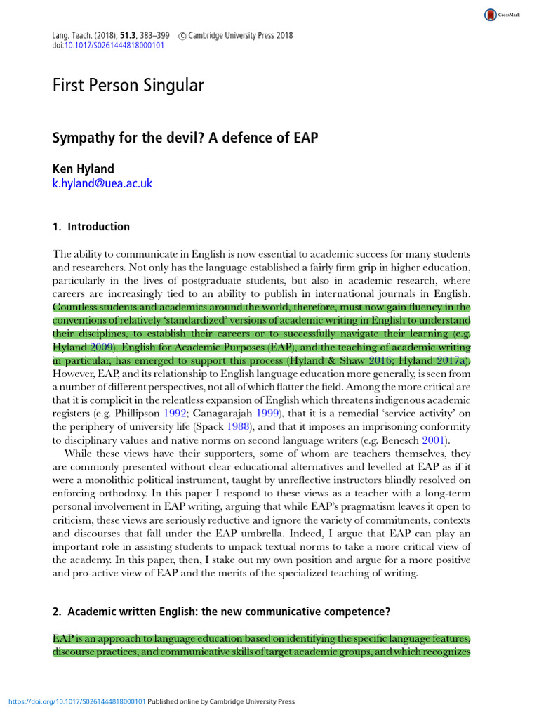 Defending EAP: A Critical Perspective | PDF | Pedagogy | Knowledge