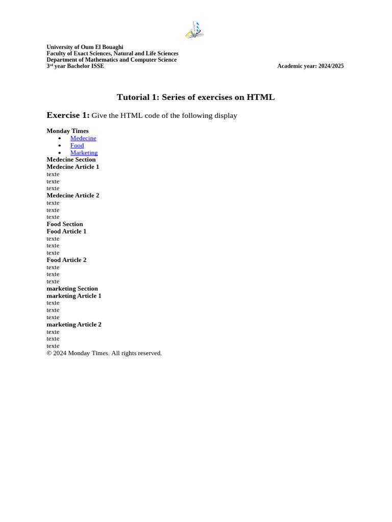 Series of Exercises on HTML w | PDF