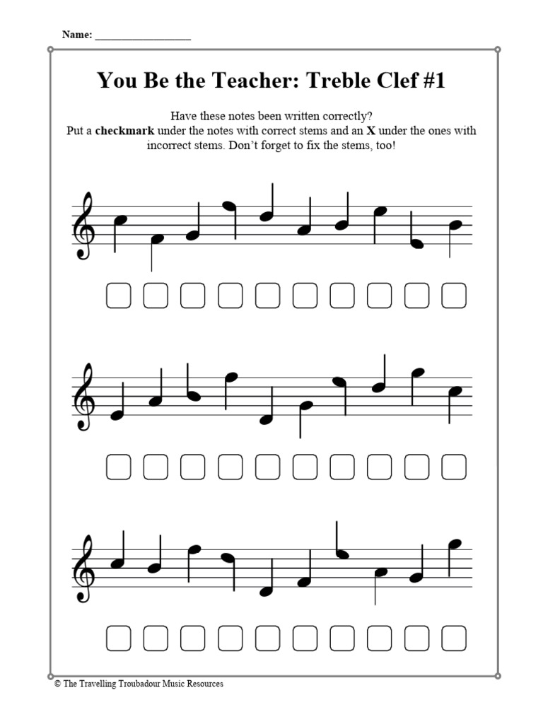 Treble Clef Note Stem Assessment | PDF