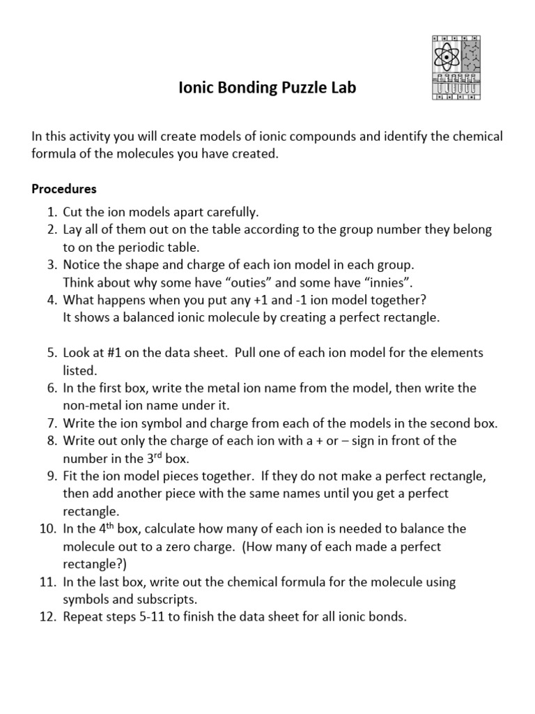 Ionic Bonding Puzzle Activity Guide | PDF | Ion | Chloride