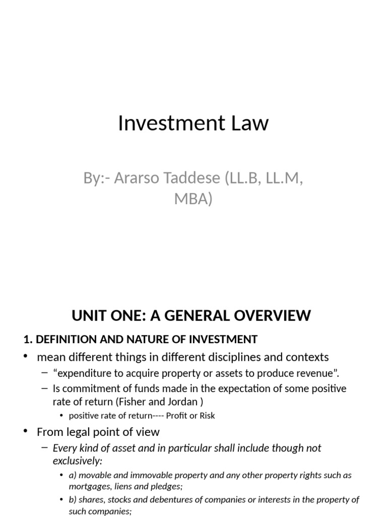 Overview of Investment Law Principles | PDF | Subsidy | Foreign Direct ...
