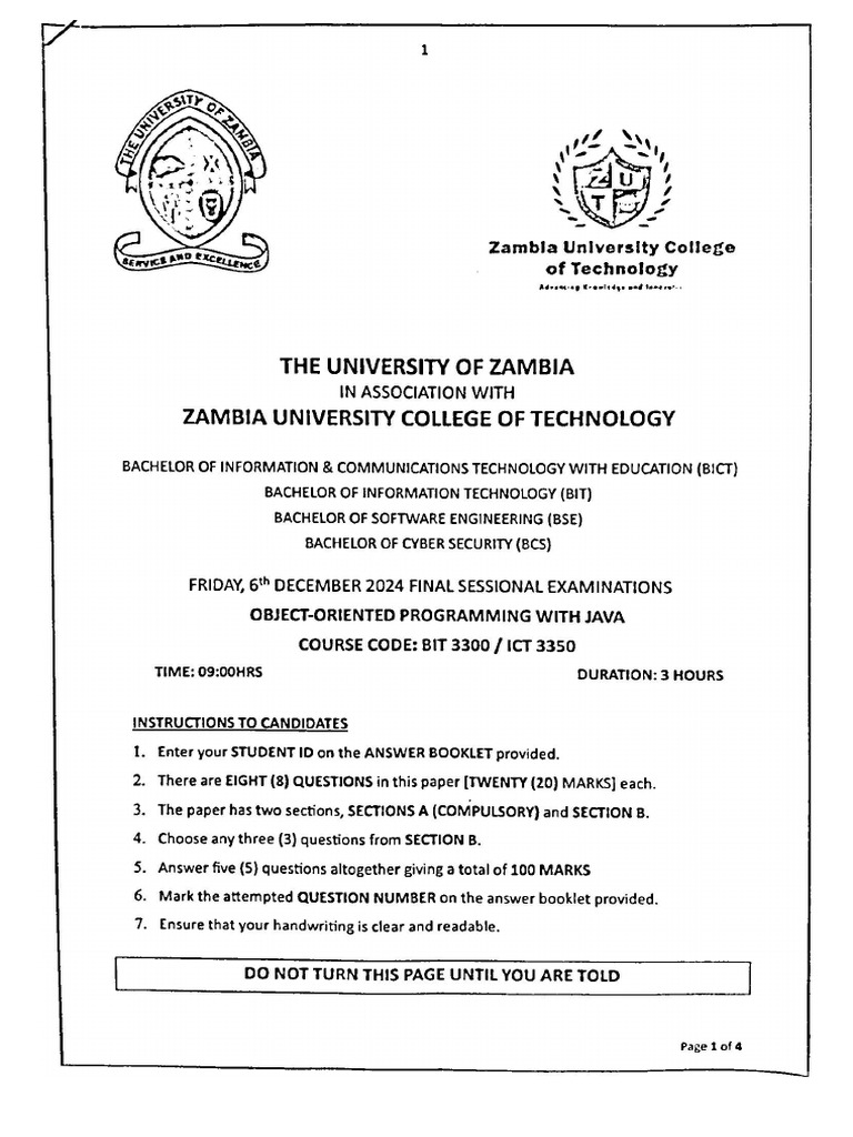 Object Oriented Programming BIT3300 | PDF