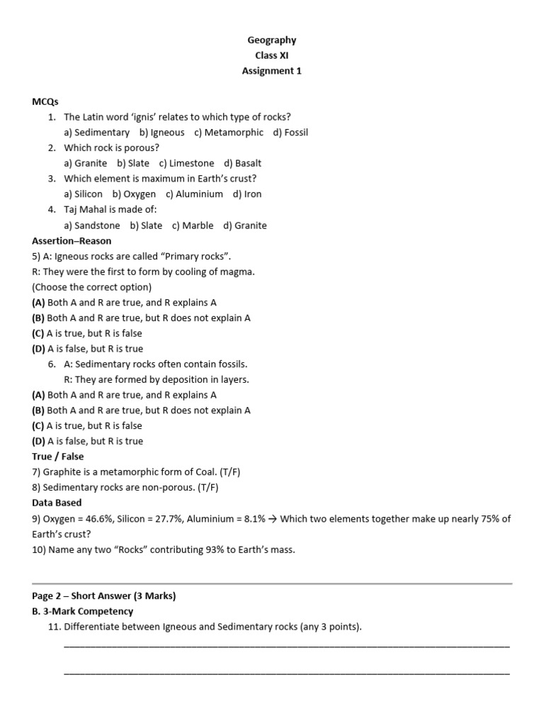 Class XI Geography: Rock Types & Cycle | PDF | Rock (Geology) | Igneous ...