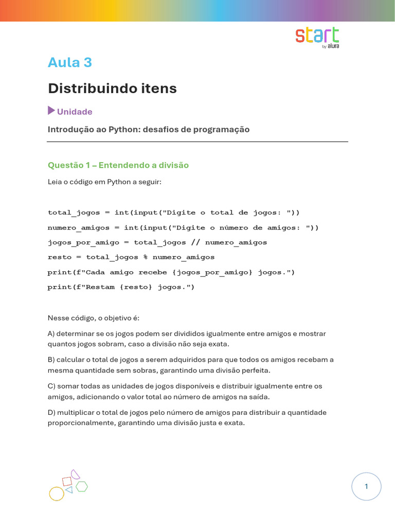 ALUNO Introdução Ao Phyton - Desafio de Programação - EXERCÍCIOS ...