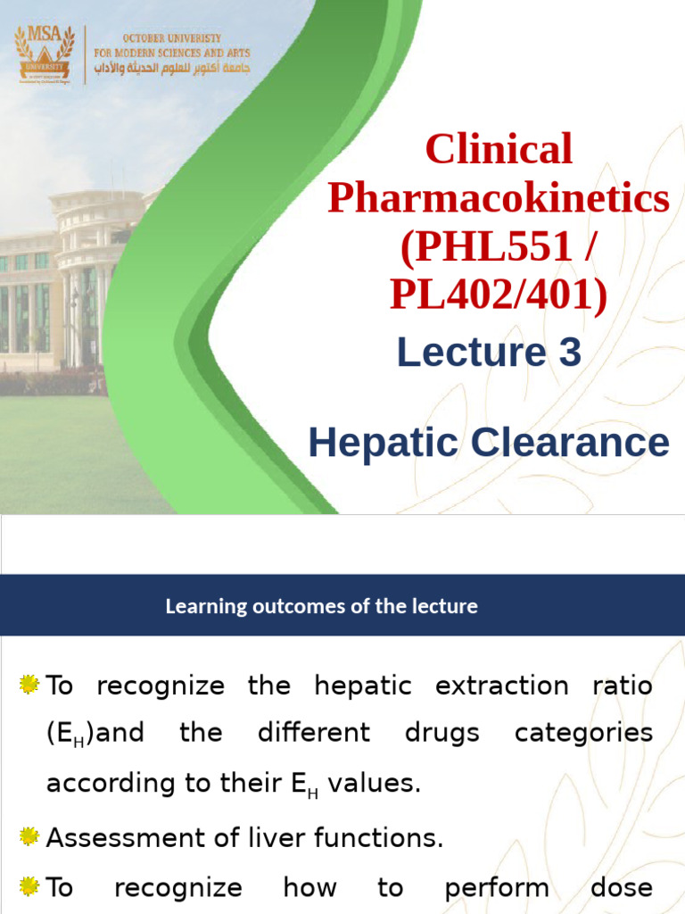 Lecture 3 - Hepatic Clearance | PDF | Bioavailability | Drug Metabolism