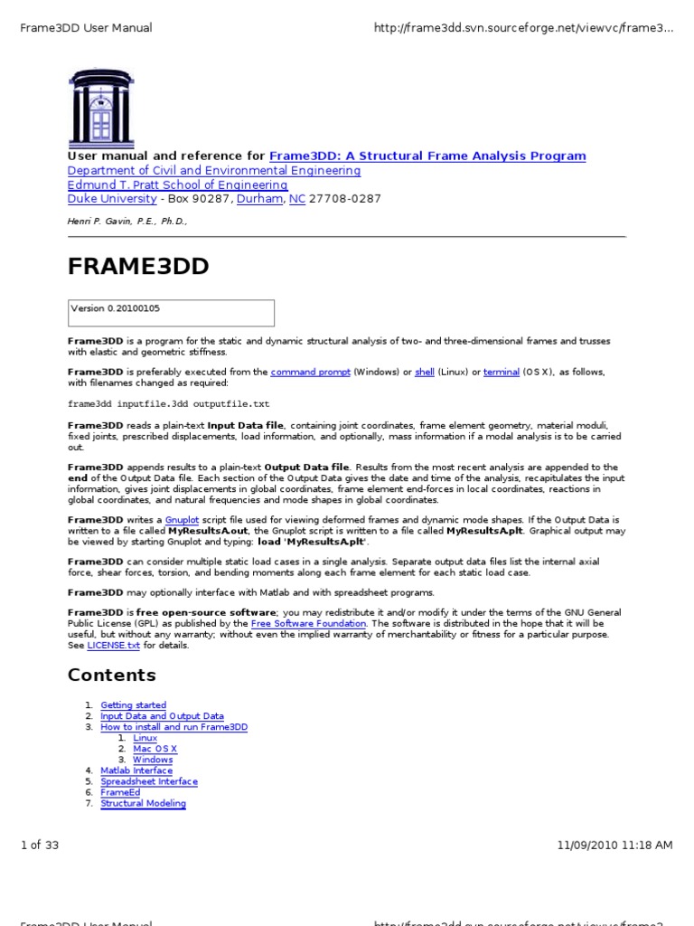 Frame3dd User Manual And Reference For Pdf Cartesian Coordinate System Command Line Interface 2994