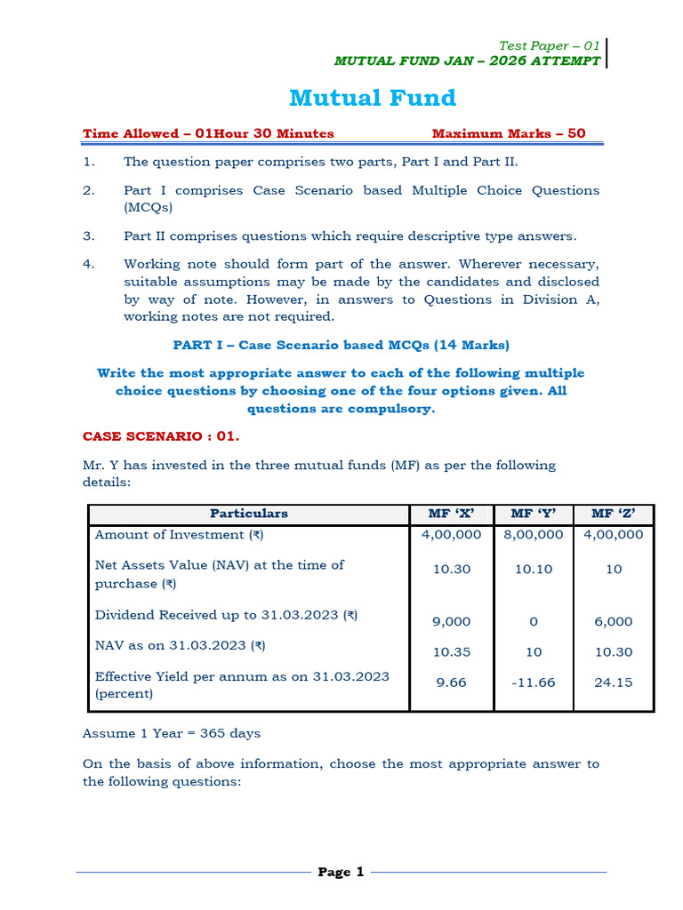 Mutual Fund Question Paper | PDF | Mutual Funds | Investment Fund