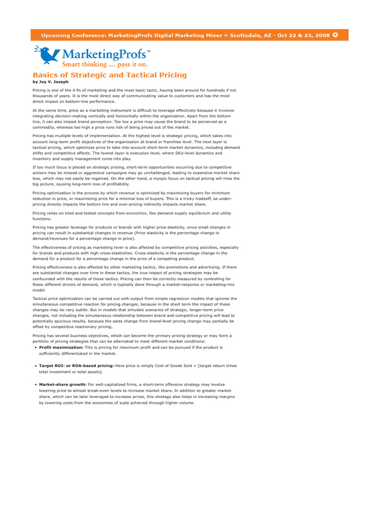 Basics of Strategic and Tactical Pricing - MarketingProfs Articles ...