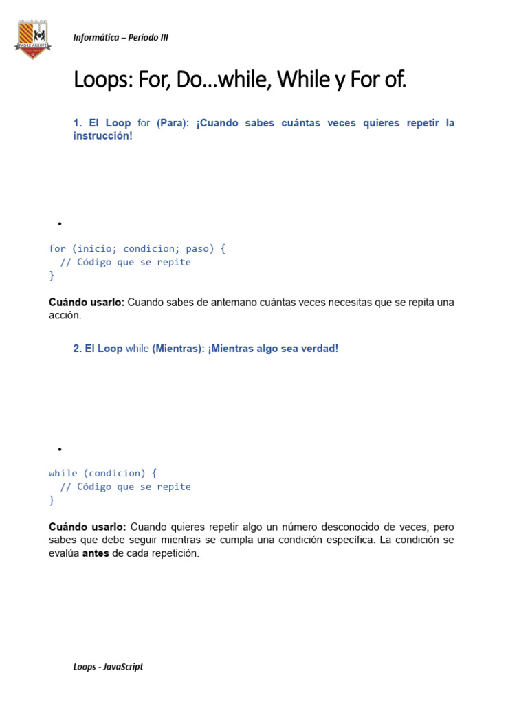 Mini Guía - Loops | PDF | Variable (informática) | Ciencias de la ...