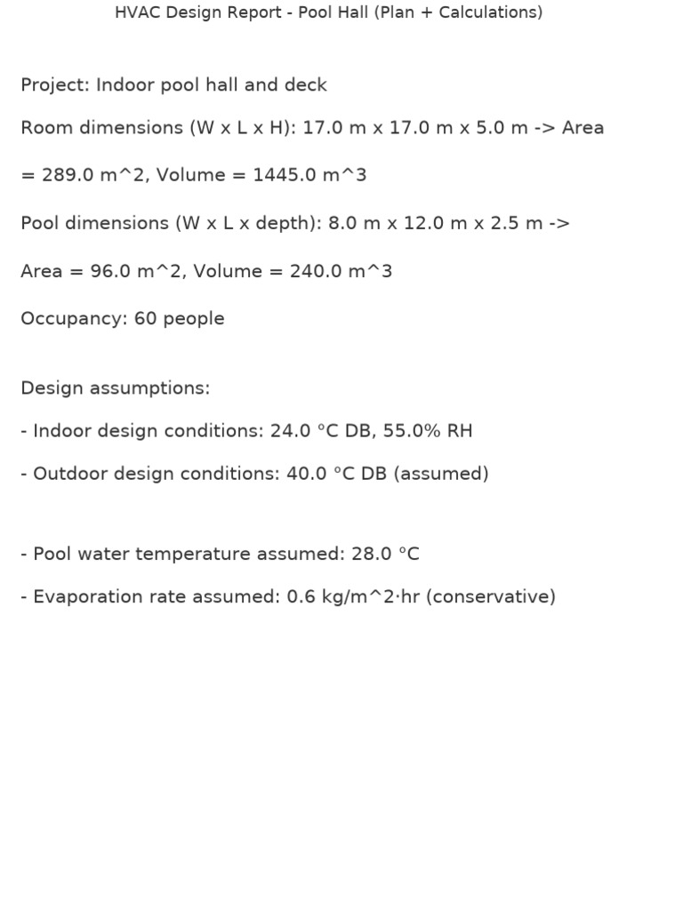 HVAC Design for Indoor Pool Hall | PDF | Home Appliance | Engineering ...
