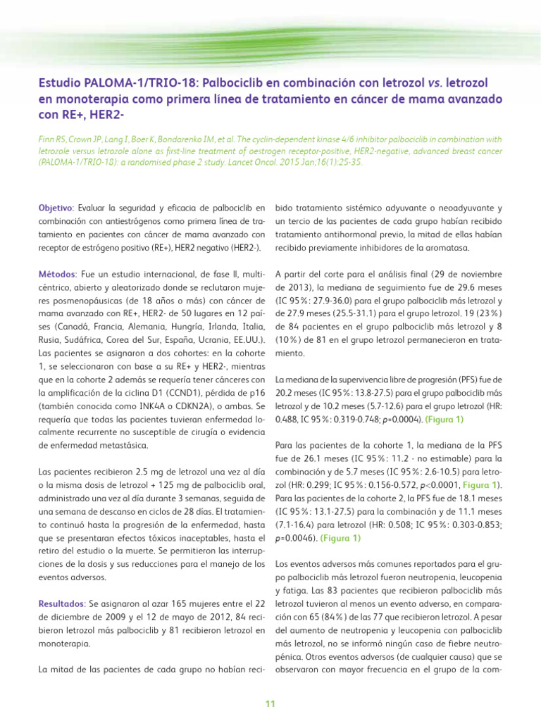 Eficacia de Palbociclib y Letrozol en Cáncer de Mama | PDF | Cáncer ...