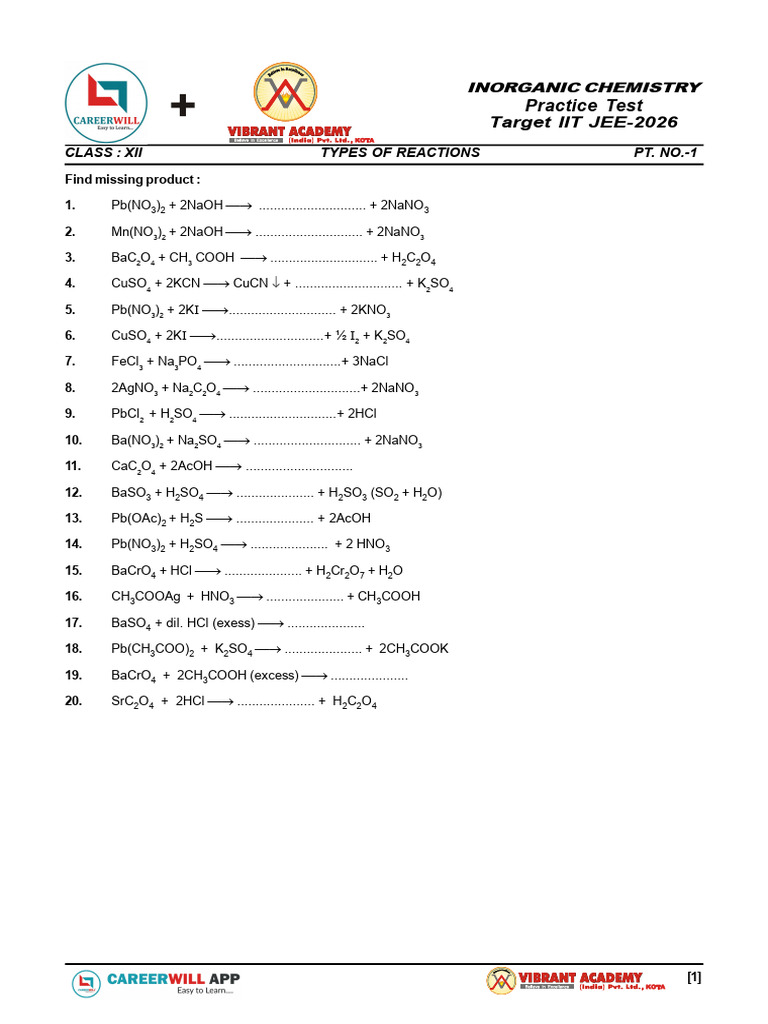 DPP - 01 To 06 - Types of Reaction | PDF | Hydrolysis | Ammonium