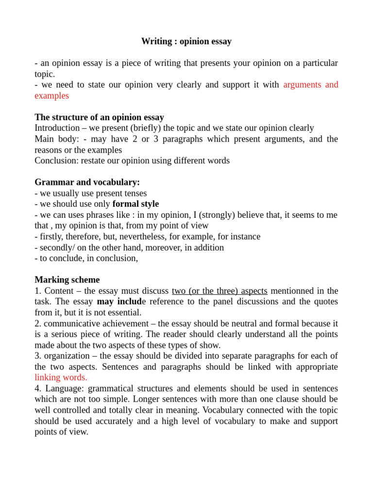 Writing An Opinion Essay | PDF | Essays | Sentence (Linguistics)