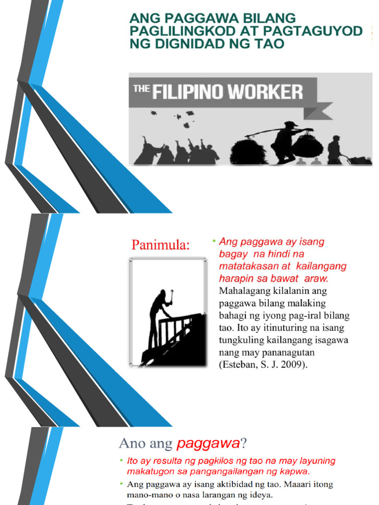 Ang Paggawa Bilang Paglilingkod at Pagtaguyod Sa Dignidad NG Tao ESP | PDF