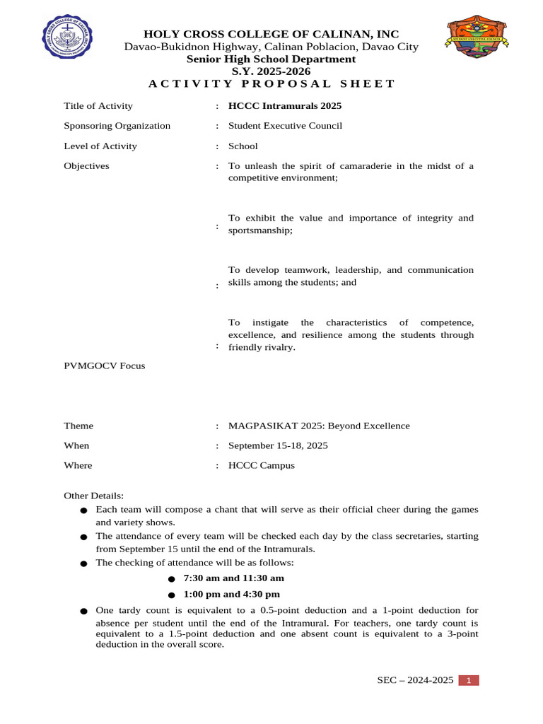 Intrams Proposal Shs | PDF