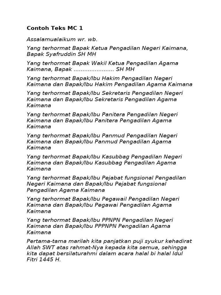 Contoh Teks MC 1 | PDF