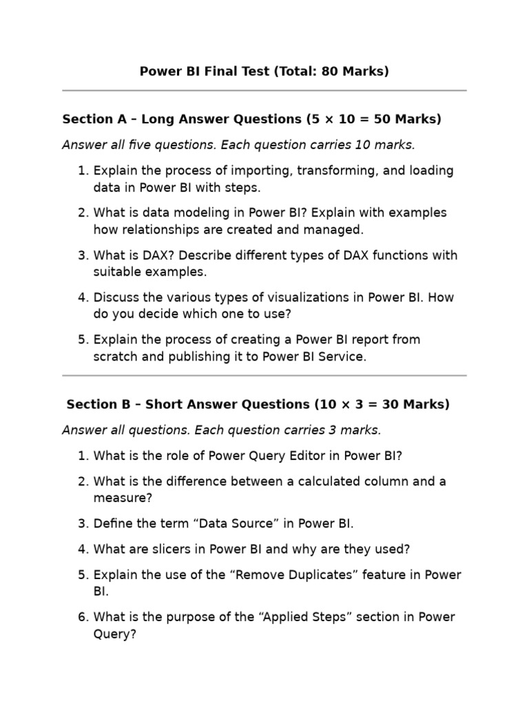 Power BI Final Test Questions and Answers | PDF