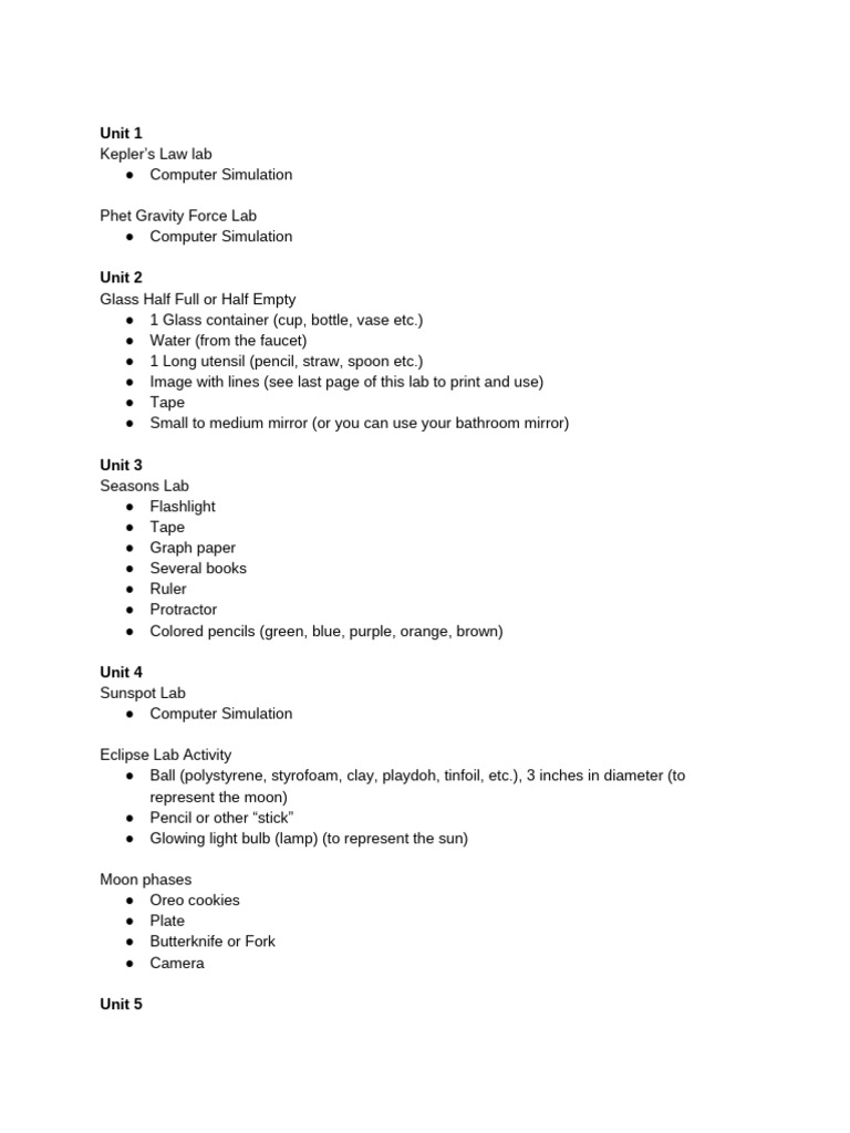 Astronomy Lab Supply List | PDF