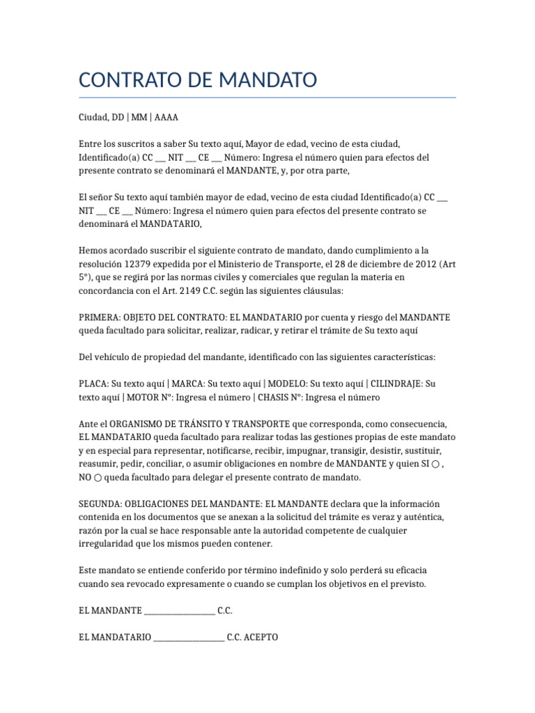 Contrato de Mandato para Trámites Vehiculares | PDF