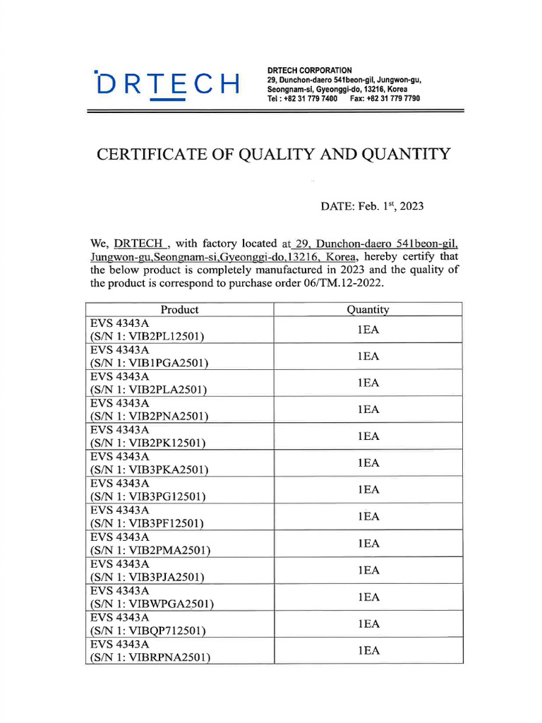 Certificate of Quality - CQ | PDF