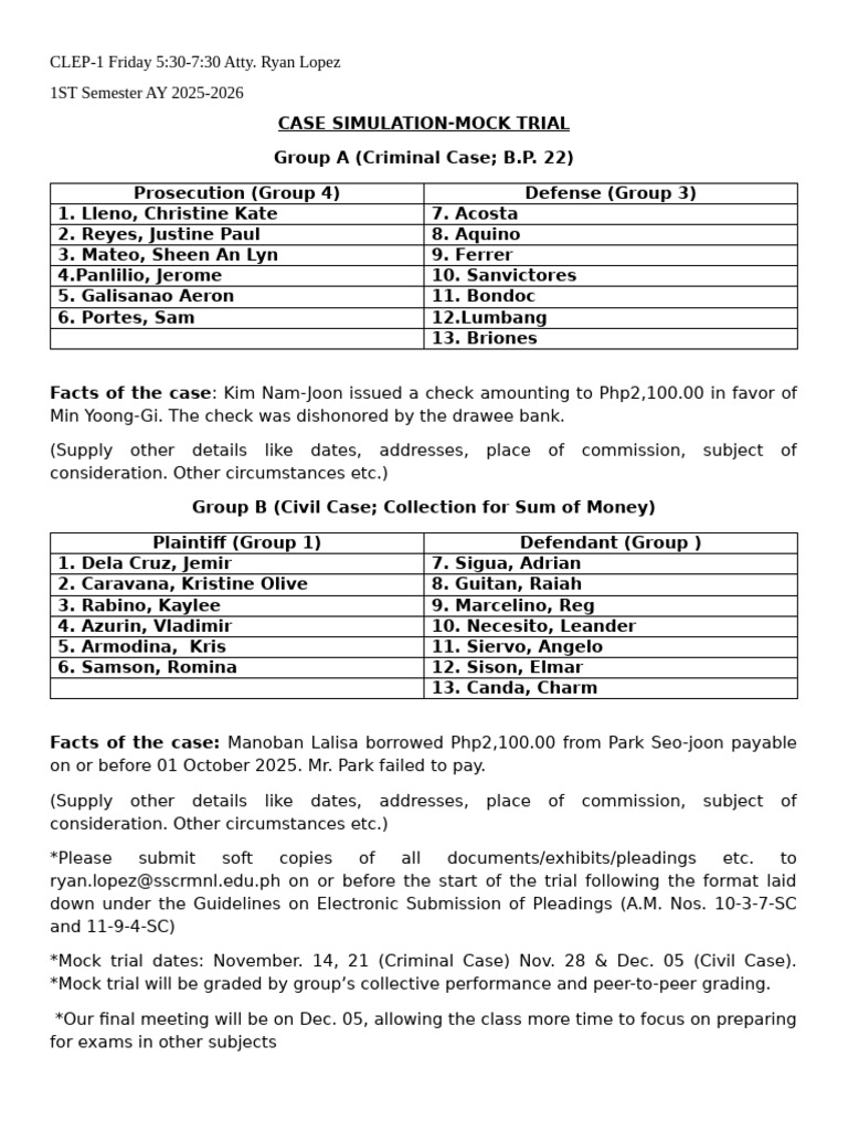 Case Simulation Mock Trial | PDF