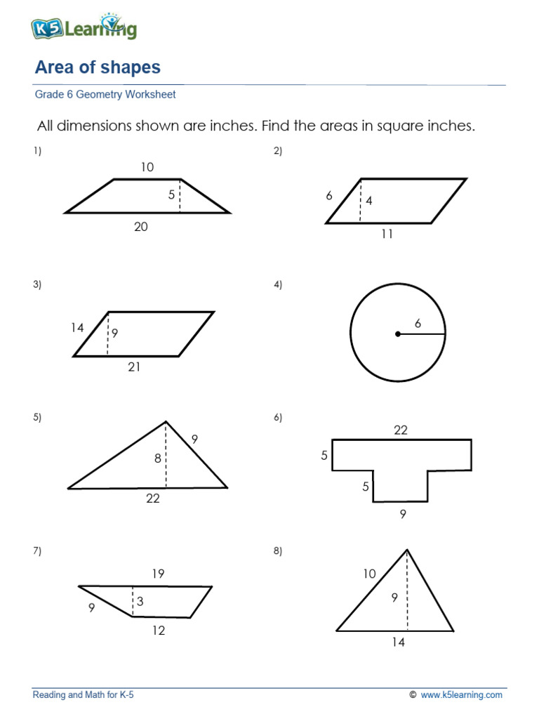 Grade 6 Area of Triangles Parallelograms Trapezoids A | PDF