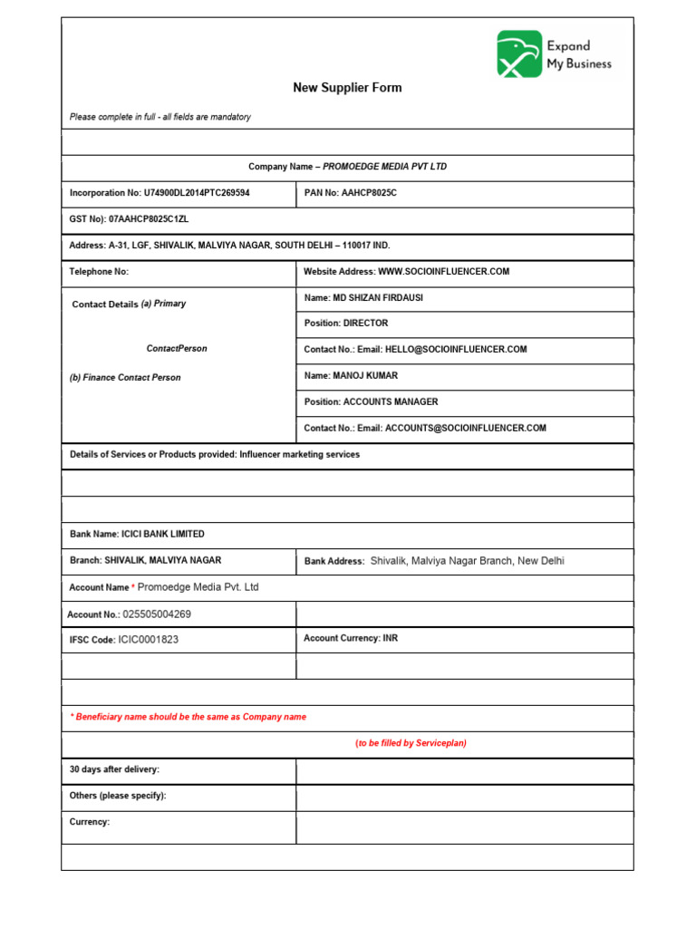 Supplier Form | PDF