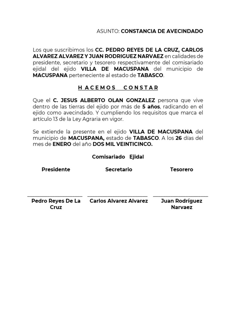 Constancia De Avecindado Villa De Macuspana Pdf 9289