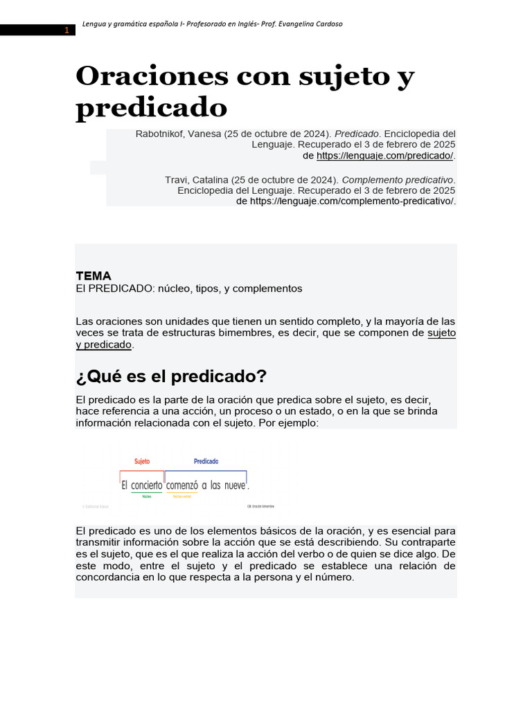 Elementos y tipos del predicado español | PDF | Verbo | Predicado ...