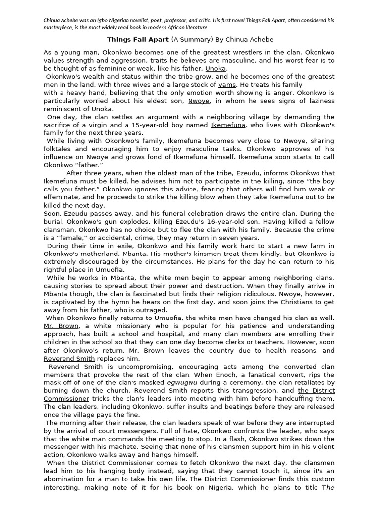 Chinua Achebe-Things Fall Apart-Activity | PDF