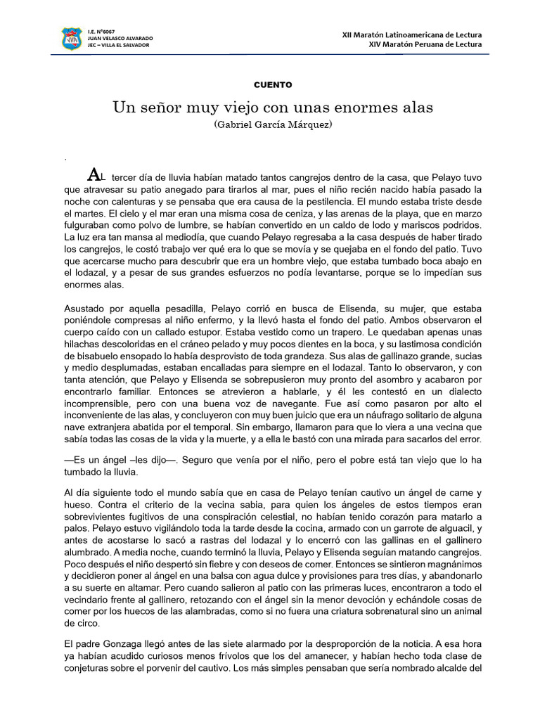 Cuento - Un Señor Muy Viejo Con Unas Enormes Alas | PDF