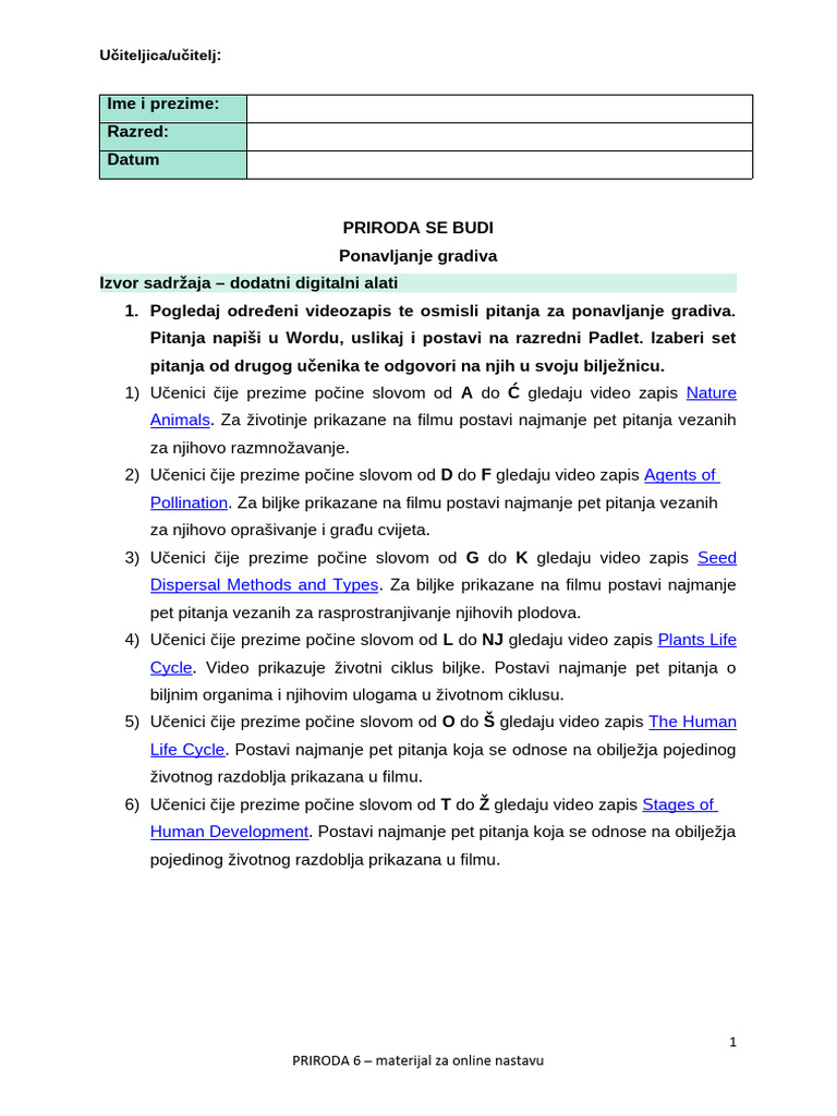 52. Priroda Se Budi (Ponavljanje Gradiva) | PDF