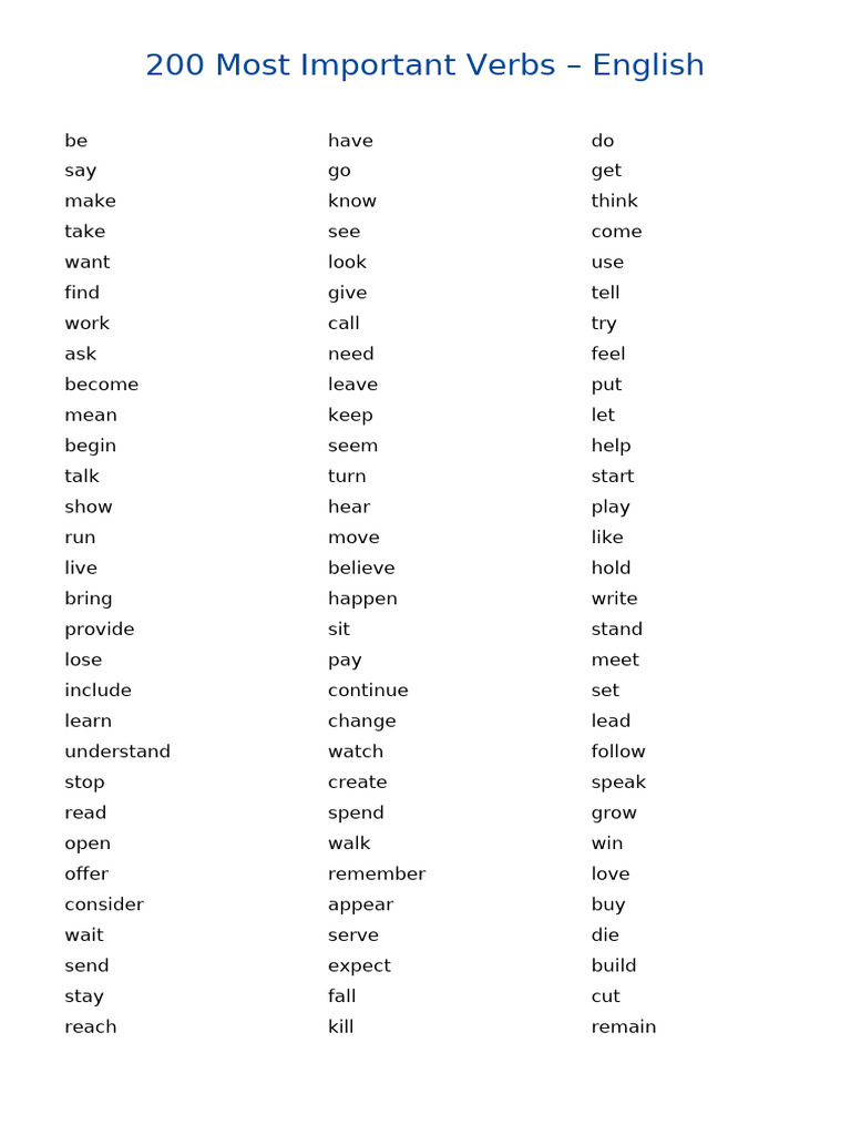 Verbs English 200 3col | PDF