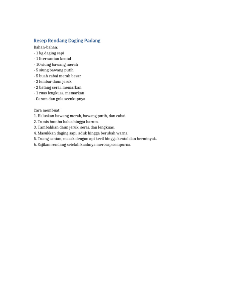 Resep Rendang Daging Sapi Padang | PDF