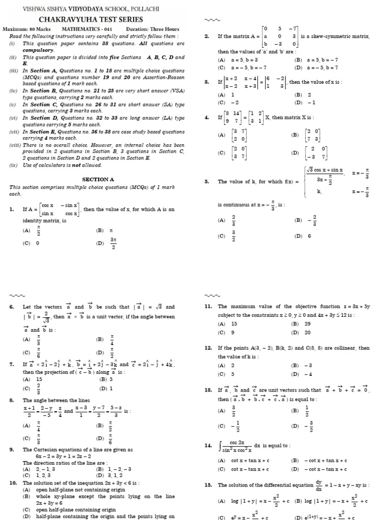 Mock-2 | PDF | Linear Algebra | Algebra