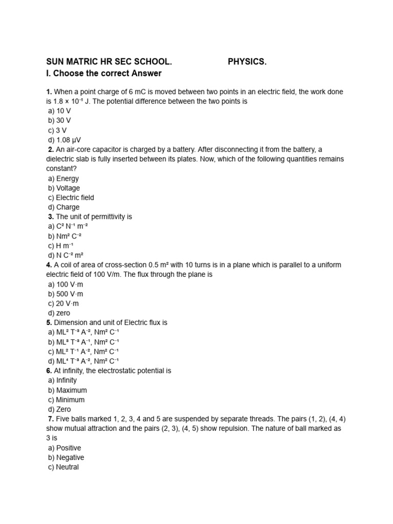 Physics OMR 11 | PDF | Capacitor | Physical Quantities