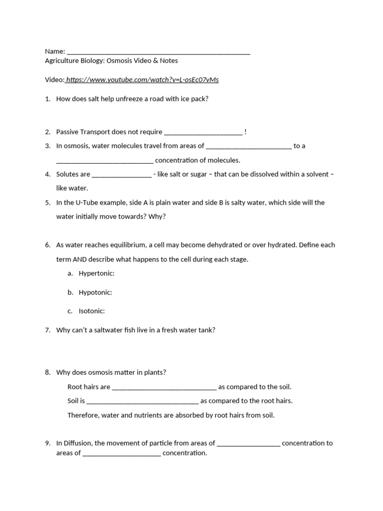Osmosis Amoeba Sisters Worksheet 1 1 1 | PDF