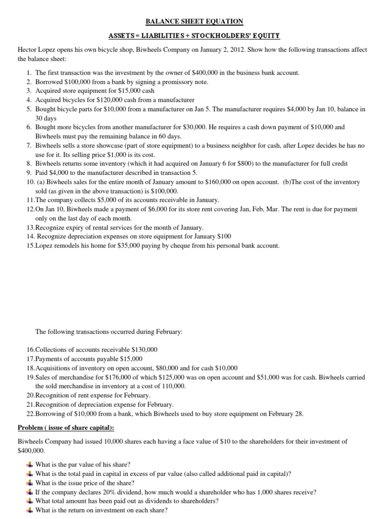 Balance Sheet Equation Assets Liabilities + Stockholders' Equity | PDF ...