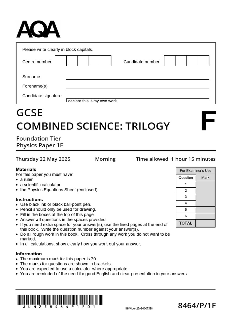 GCSE Combined Science: Physics Paper 1F | PDF | Radioactive Decay ...