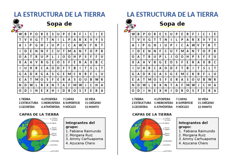 Sopa de Letras - Estructura de La Tierra | PDF