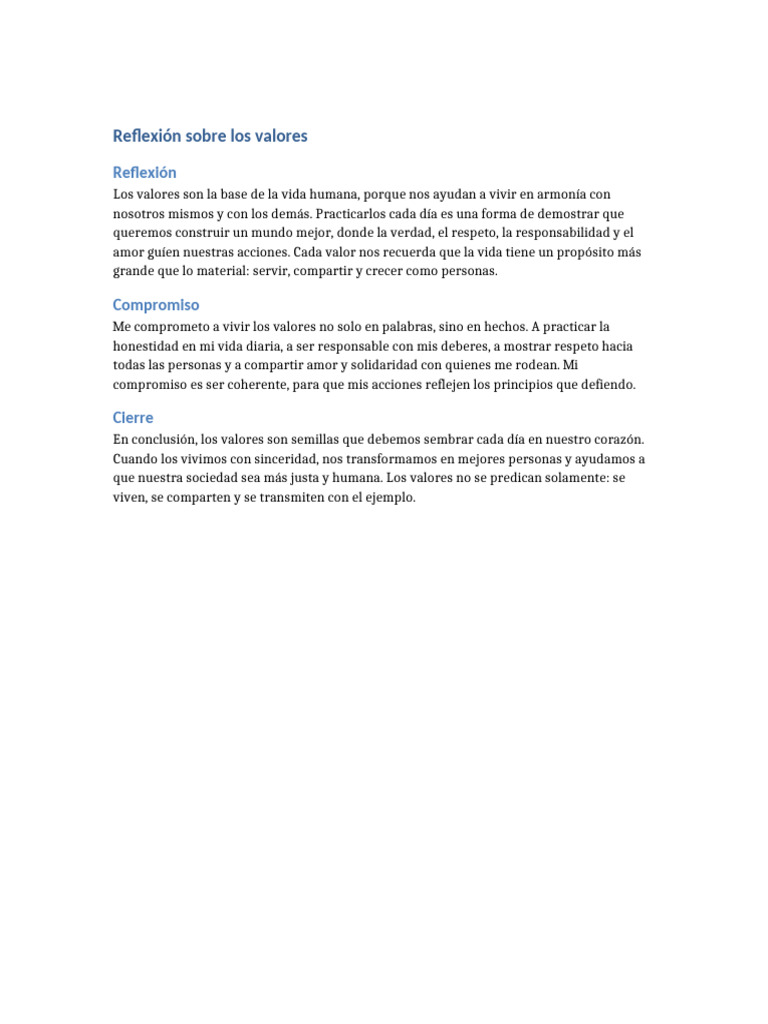 Reflexion Valores | PDF
