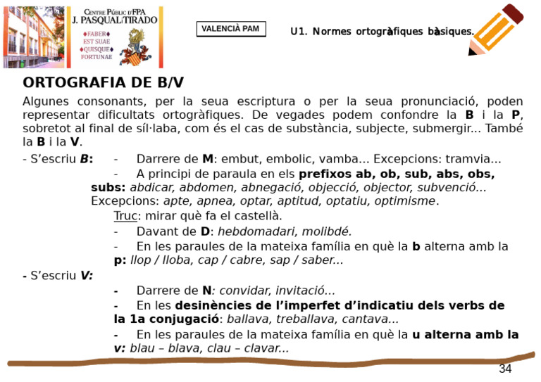 Ortografia de B/V: B P B V: M Prefixos Ab, Ob, Sub, Abs, Obs, Subs | PDF