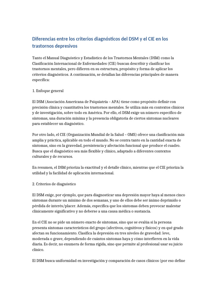 DSM vs CIE: Diagnóstico de Depresión | PDF | Manual Diagnóstico y ...