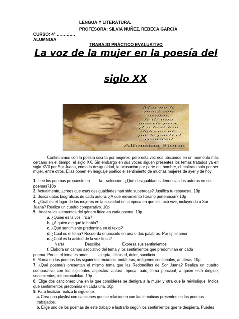 La Voz de La Mujer en La Poesía Del Siglo Xx. T. P | PDF | Amor | Poesía